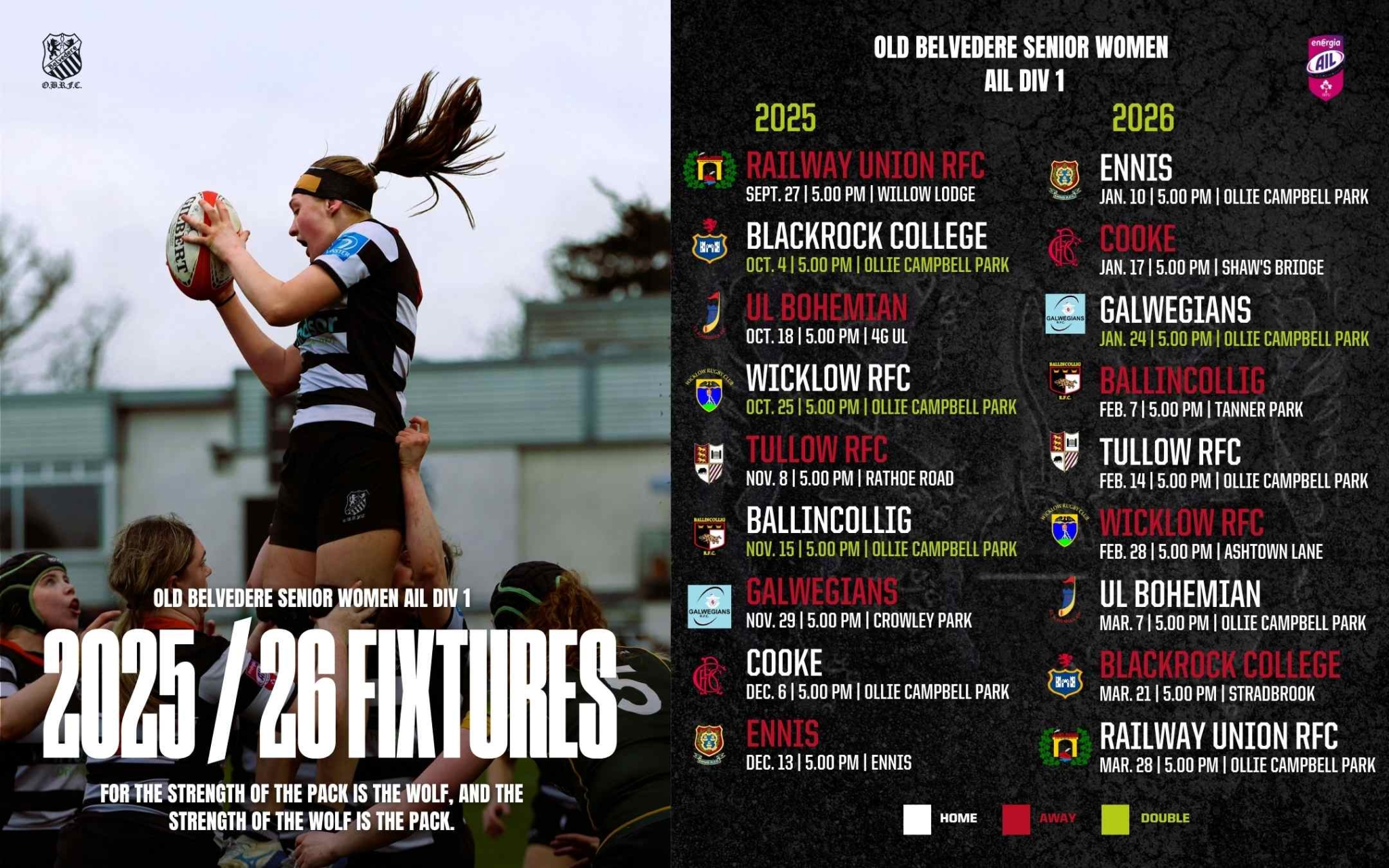 2025/26 AIL Fixtures Announced - Old Belvedere RFC