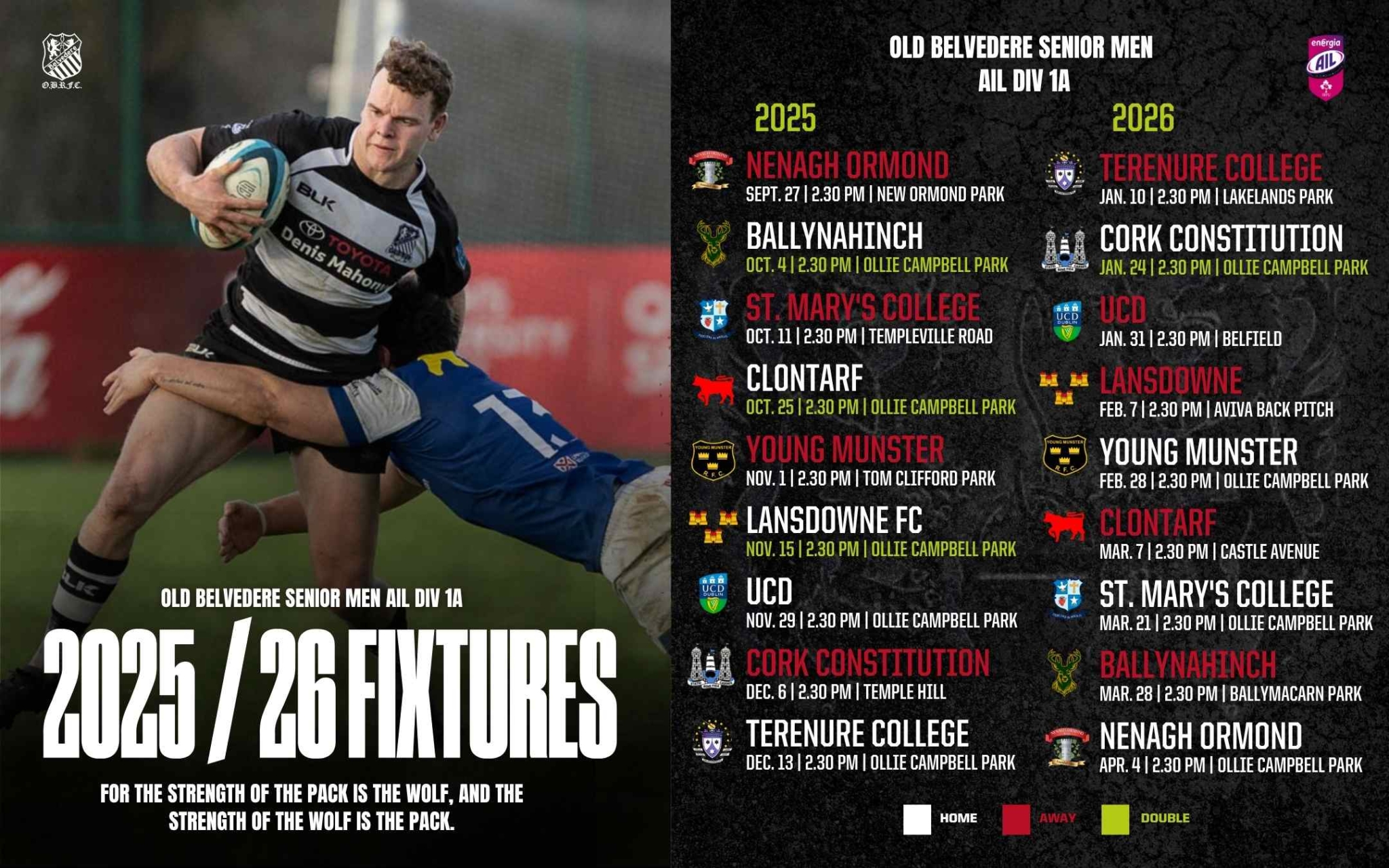 2025/26 AIL Fixtures Announced - Old Belvedere RFC